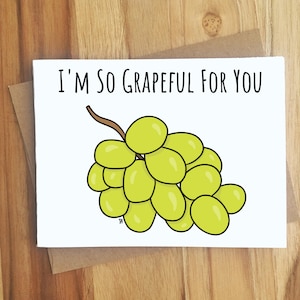 I'm so Grapeful for You Grape Pun Card / Handmade Greeting Card / Play ...