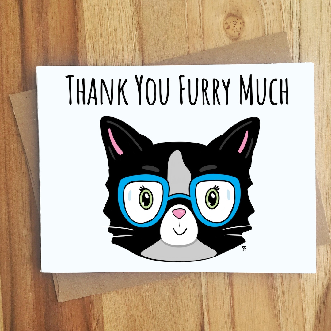 Thank You Furry Much Cat Pun Greeting Card / Thank You Note Letter ...