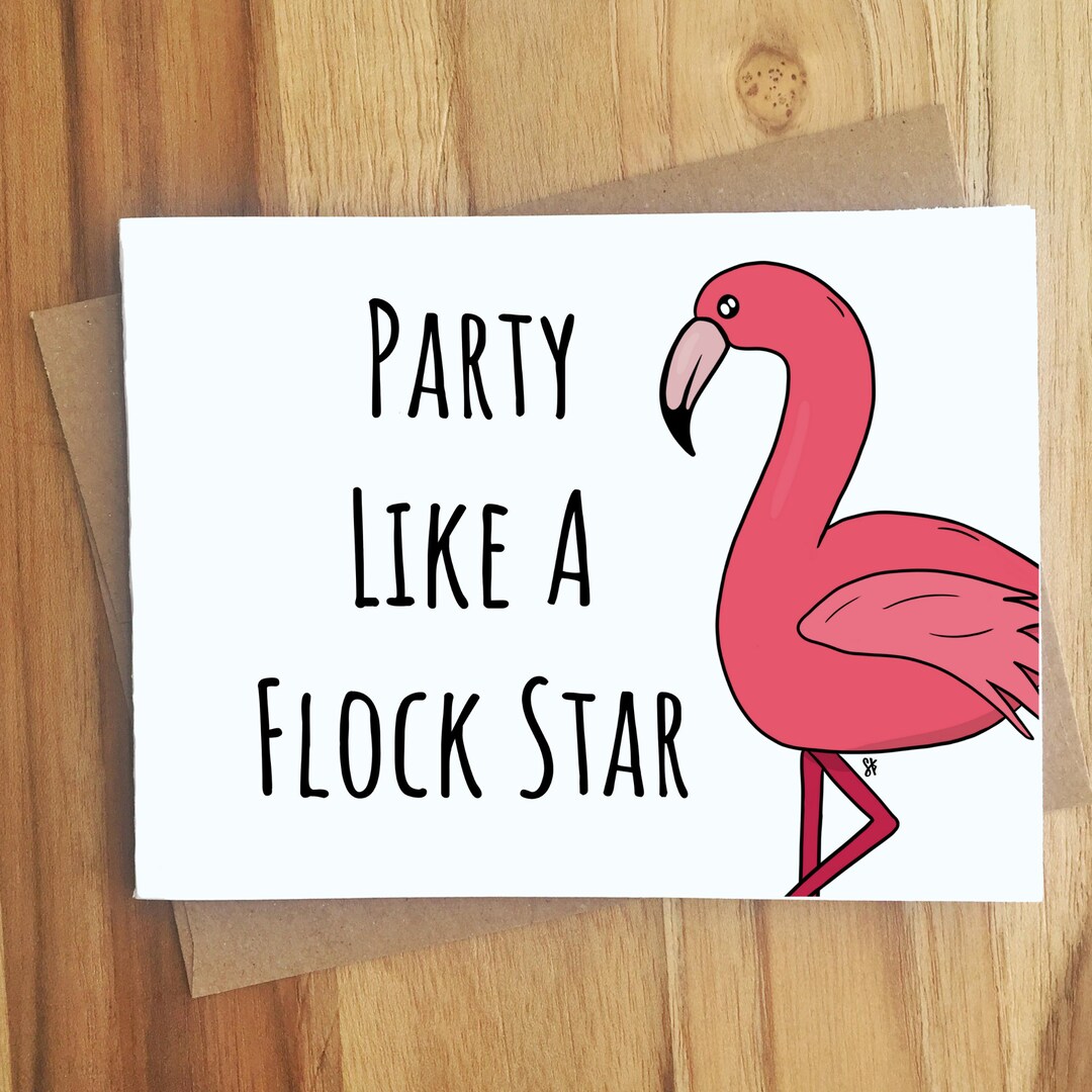 Party Like A Flock Star Flamingo Pun Greeting Card / Handmade Birthday ...