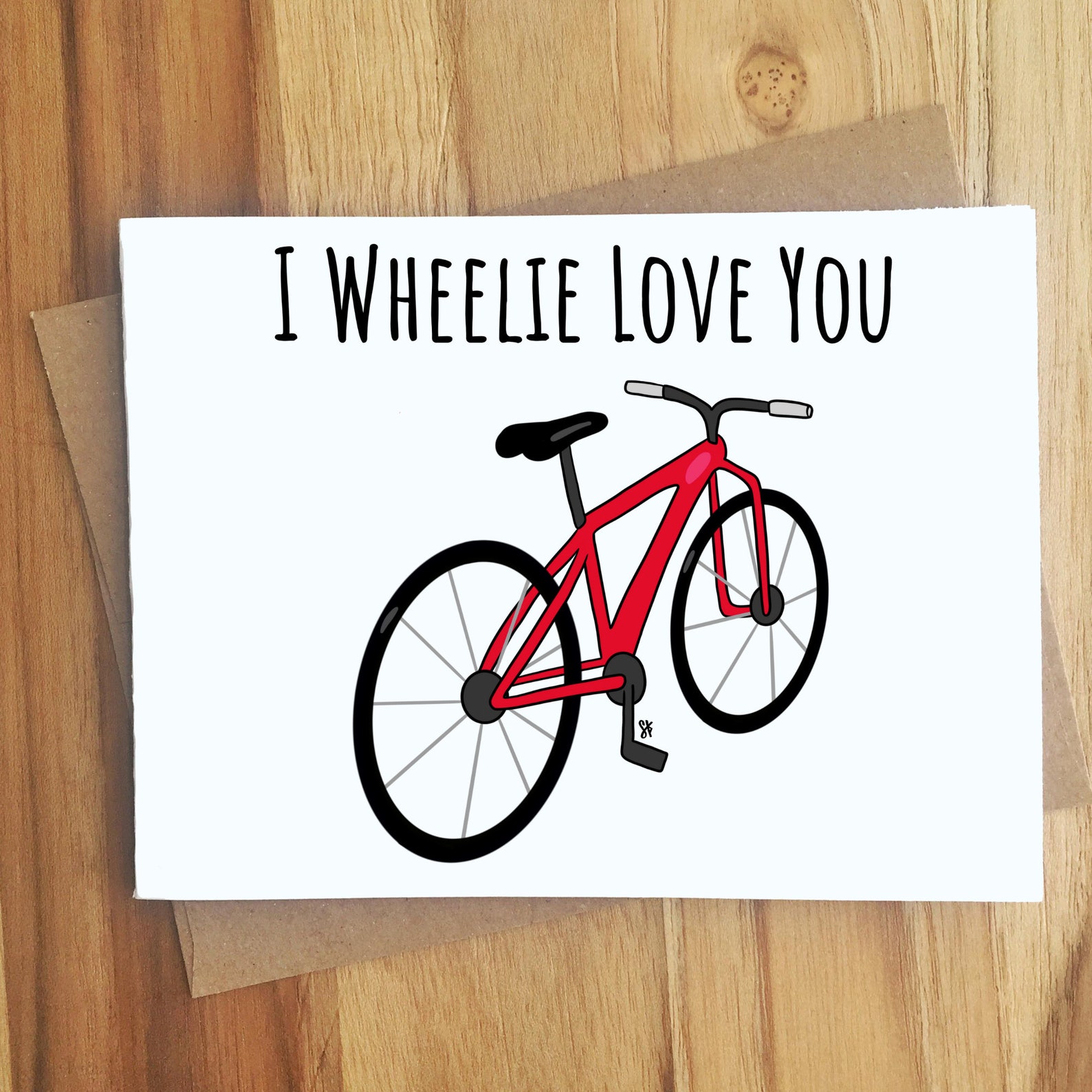I Wheelie Love You Bike Pun Greeting Card / Handmade Gift / Play on ...