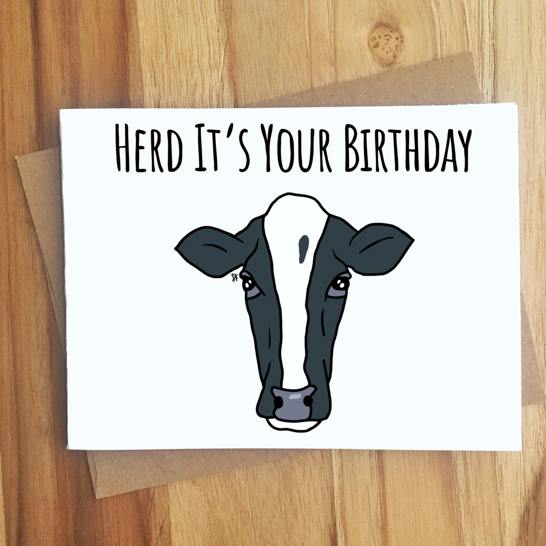 Herd Its Your Birthday Cow Pun Greeting Card / Handmade Gift / Birthday ...