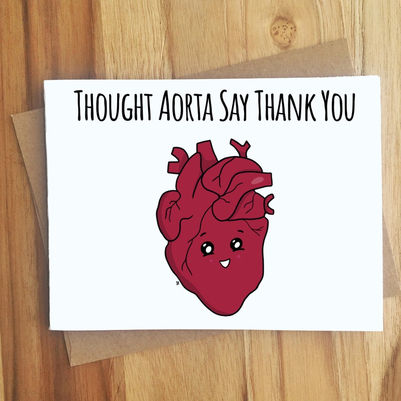 Thought Aorta Say Thank You Heart Pun Greeting Card / - Etsy