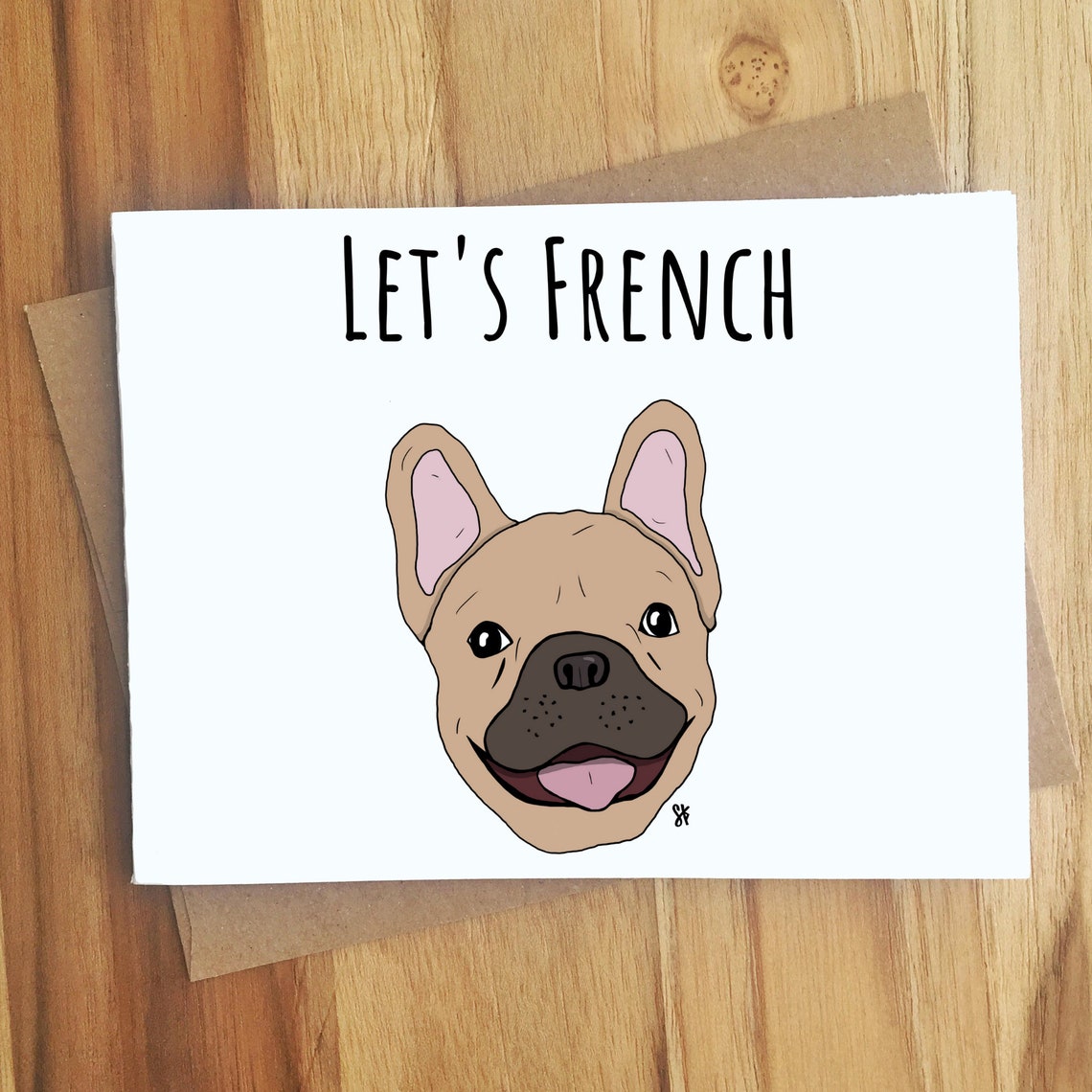 Let's French Frenchie Dog Pun Greeting Card / Handmade | Etsy