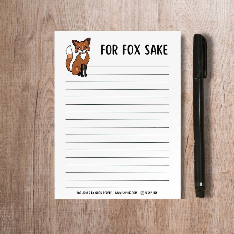 Funny Fox Pun Notepad / for Fox Sake / Handmade Notepad / Scratch Pad ...