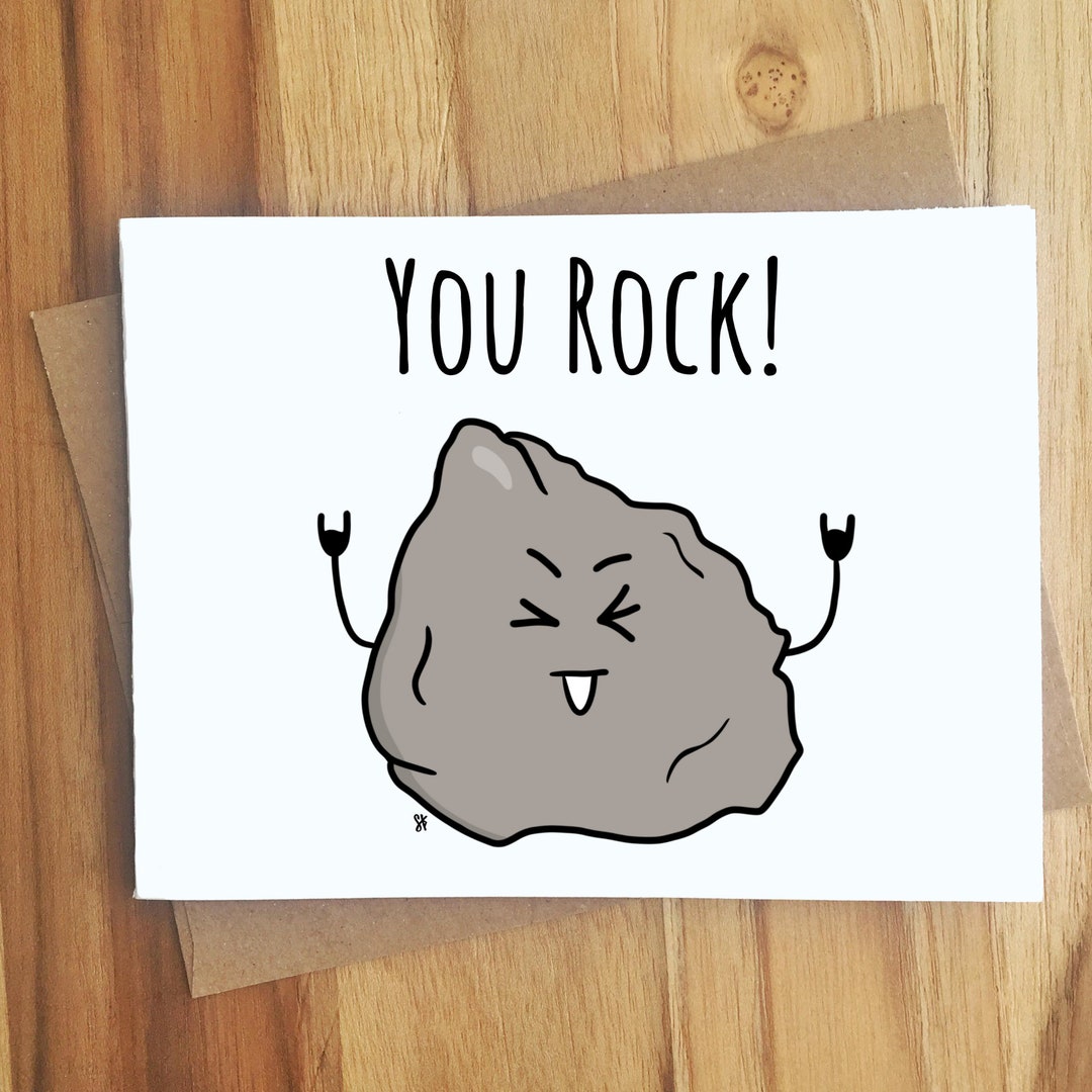 You Rock Pun Greeting Card / Rock on Thank You Note Letter / Thanks ...
