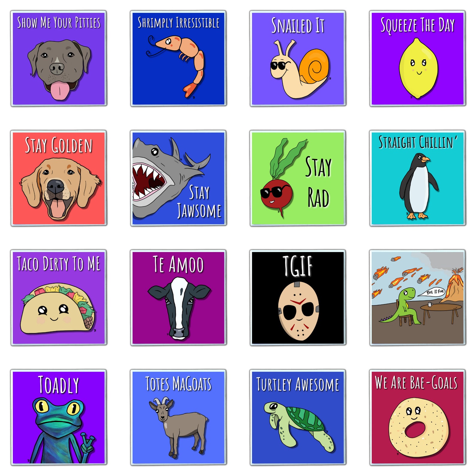 Coaster Set of 4 / Mix & Match / Play on Words / Punny Gift / Bad Jokes ...