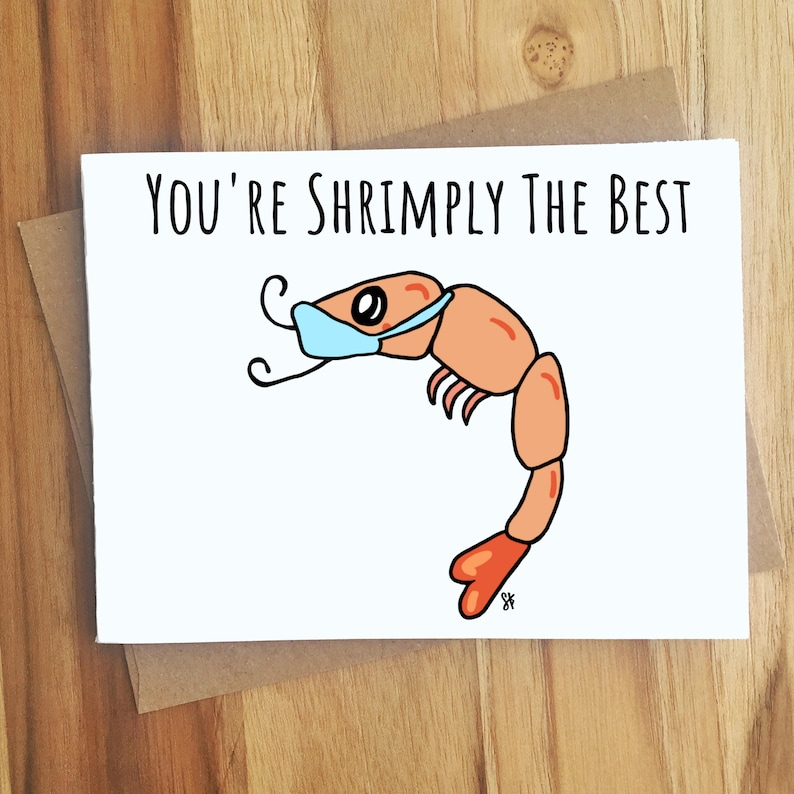 You're Shrimply the Best Masked Shrimp Pun Greeting Card / | Etsy