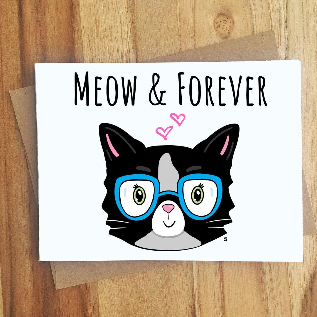 Meow & Forever Cat Pun Card / Handmade Greeting Card / Love Anniversary ...