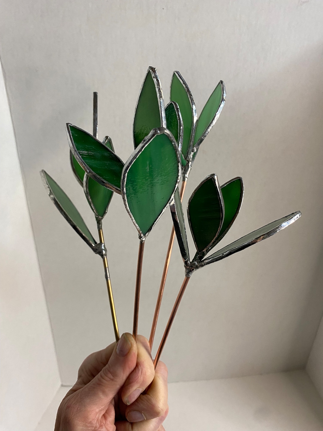 Stained Glass Plant Stake by Hip Chick Glass, Stained Glass Green Leaf ...