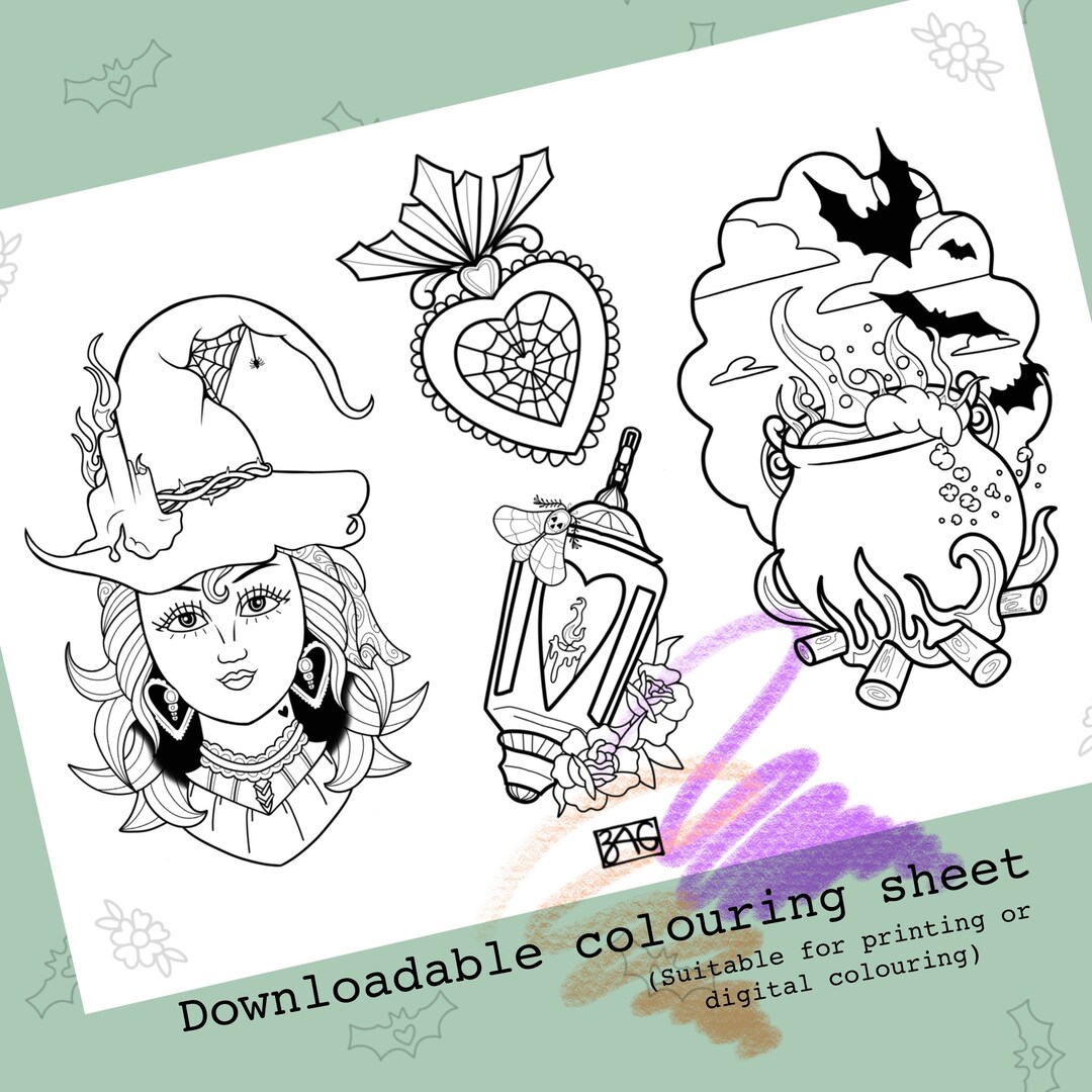 Candle Witch Flash Sheet Colouring Page - Etsy