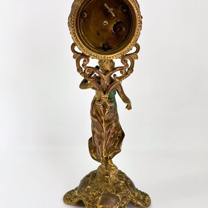 Antique Bronze Art Nouveau Lady Table Clock With Intricate Gold Gilded ...