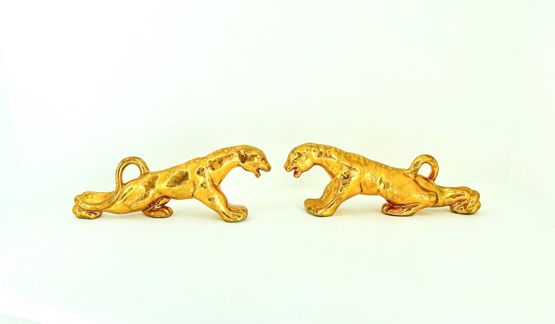 Vintage, Rare, Weeping Gold Jaguar Panther Statues A Pair, Mid-century ...