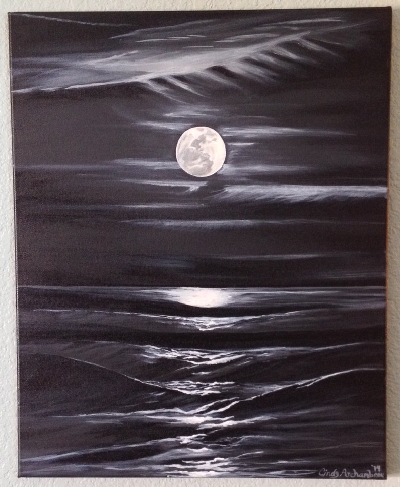 Moonlit Waves, Original Painting on Canvas by Cindy Archambeau - Etsy