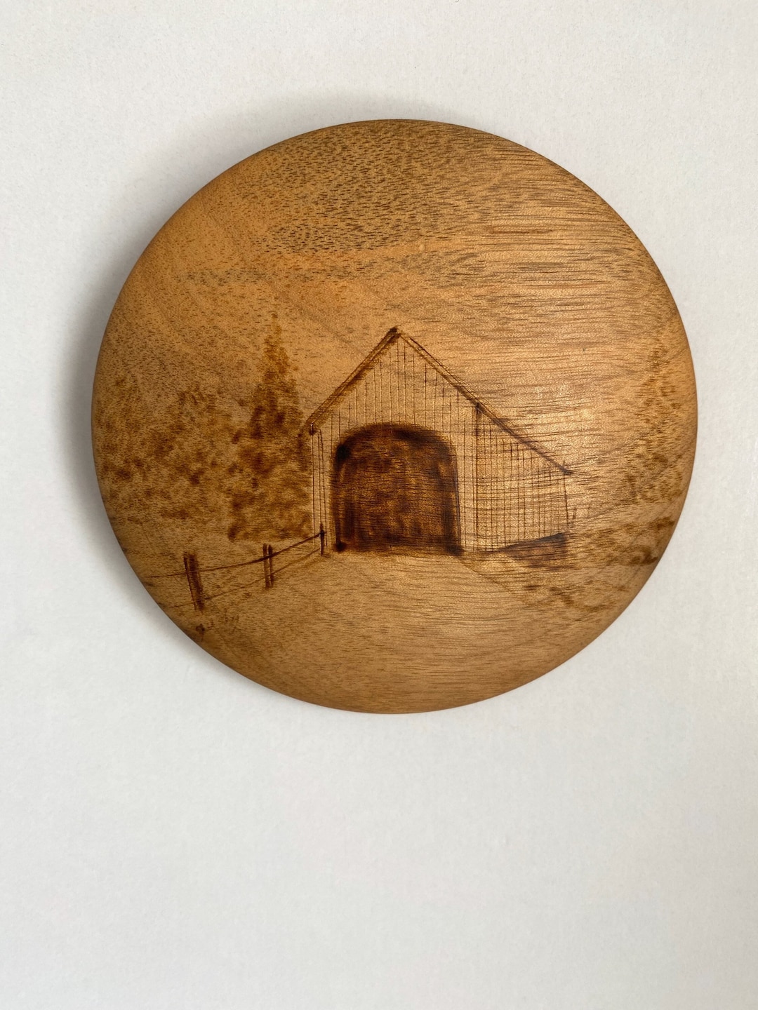 Vintage Covered Bridge Free Handed Pyrography Myrtlewood Wall Art, Port ...
