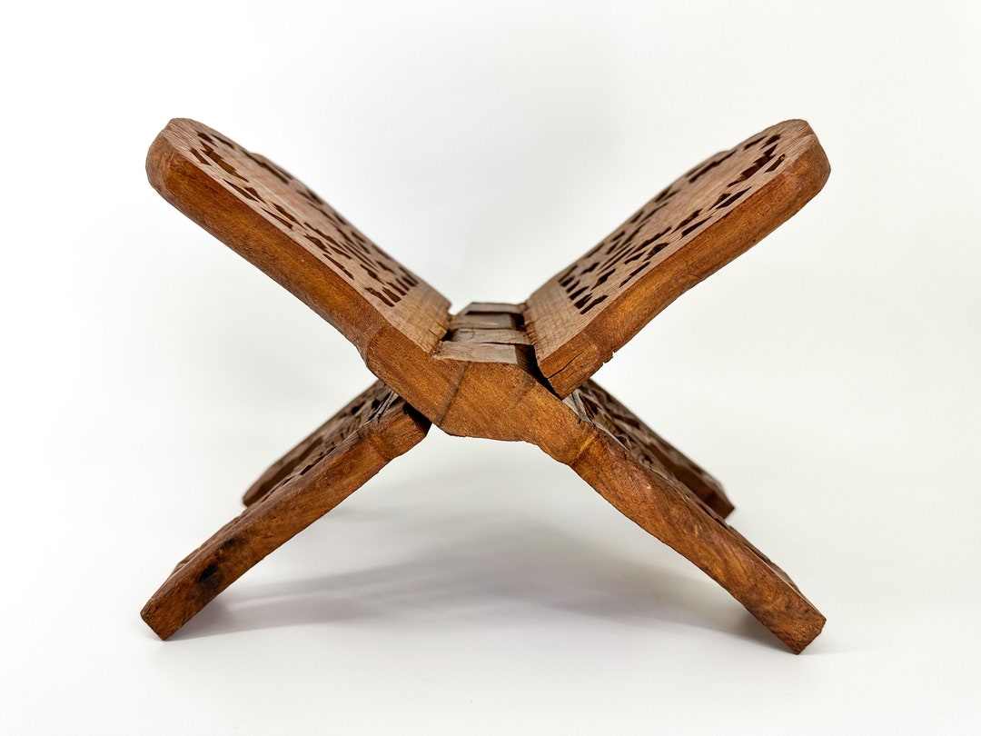 Vintage Hand Carved Wood Book Holder, Collapsible Book Stand, Open Book ...