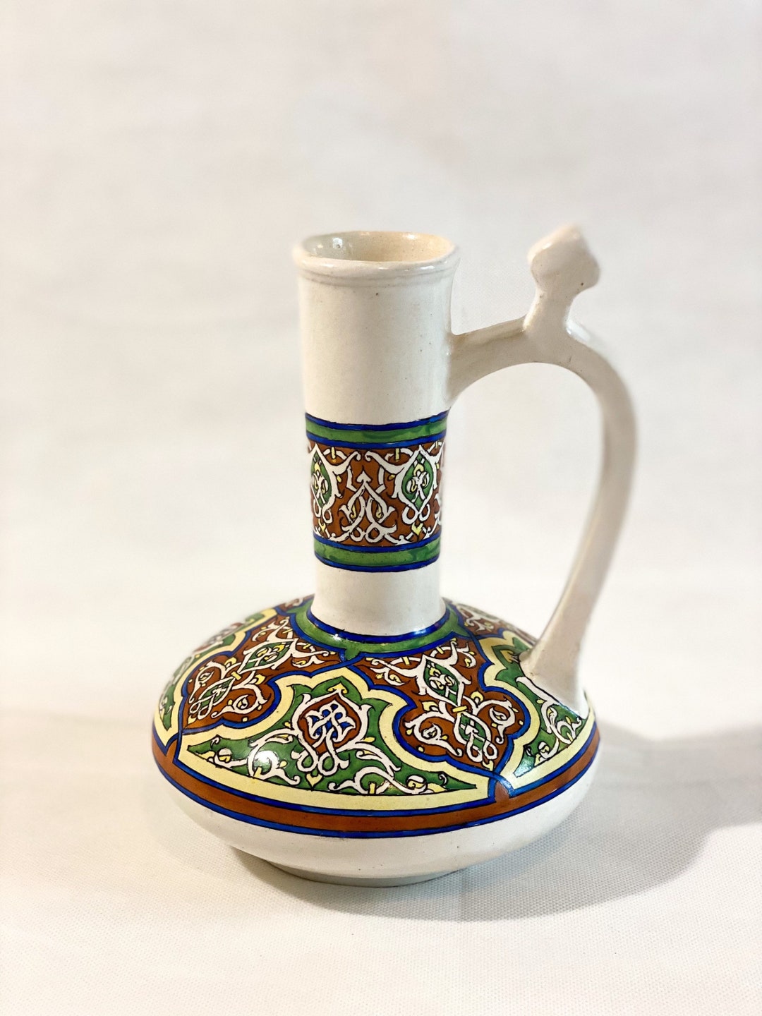 Vintage Hand Painted Sornaga Egyptian Folk Art Pottery Ceramic Decanter ...