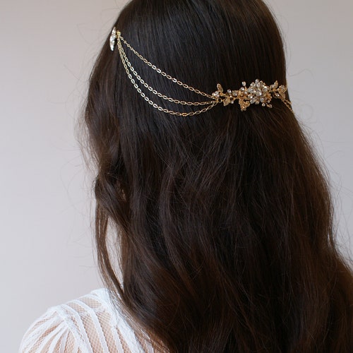 Draped Bridal Headpiece Gold Wedding Hair Drape Gold Hair - Etsy