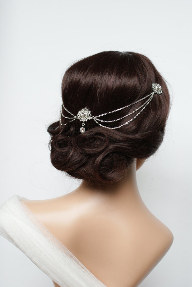 Art Deco Crystal Wedding Headpiece: Silver Draped Head Chain - Etsy