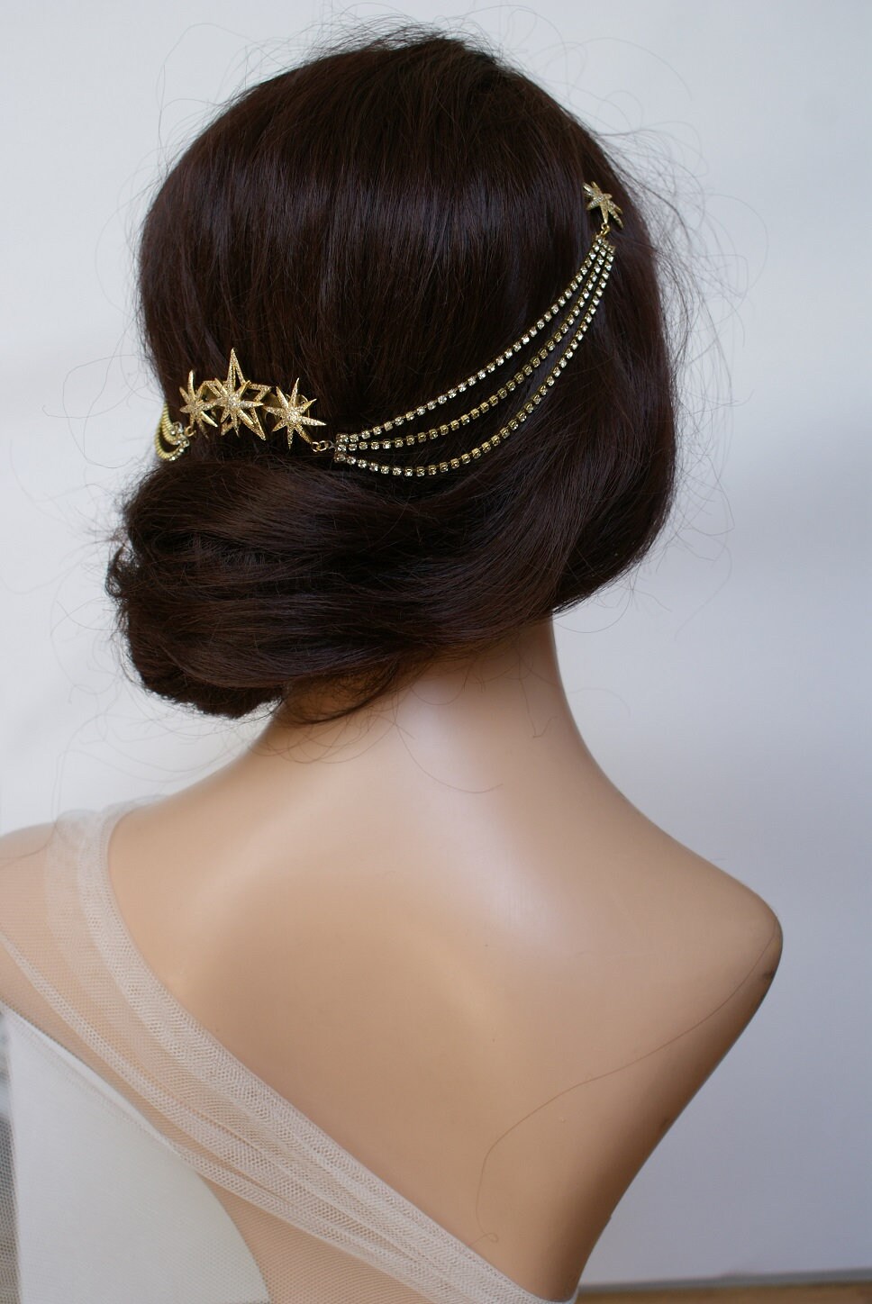 Gold Luxury Star Bridal Headpiece With Crystal Hair Drape - Hair ...