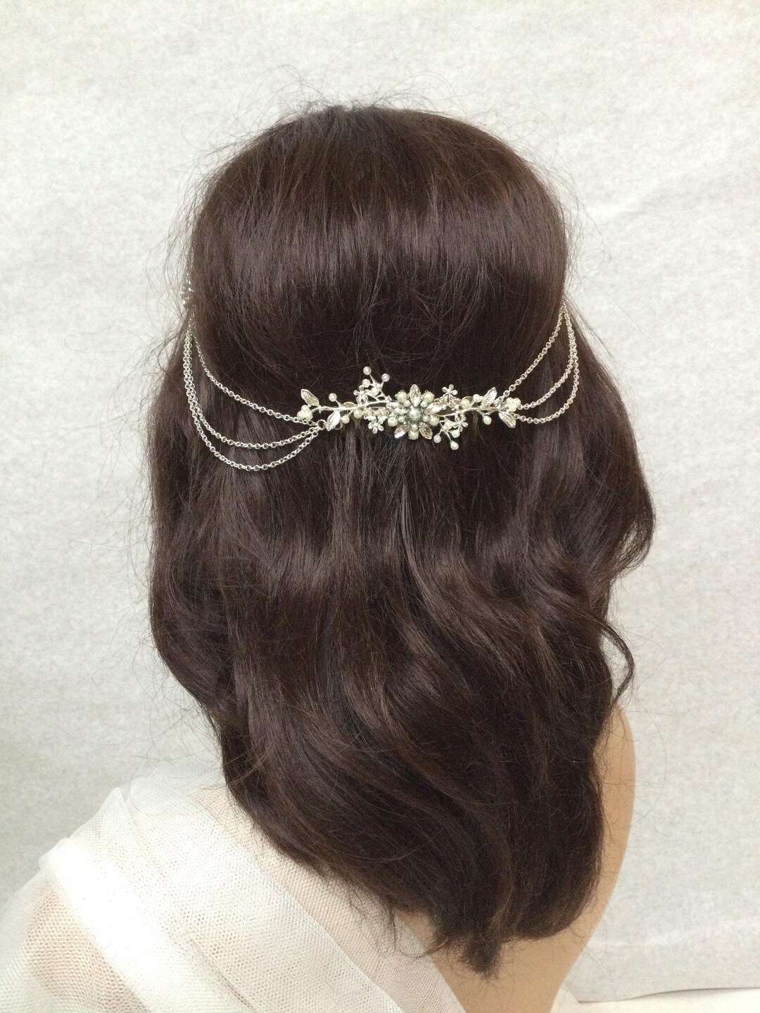 Draped Bridal Headpiece With Pearls and Crystals - Silver Wedding Hair ...