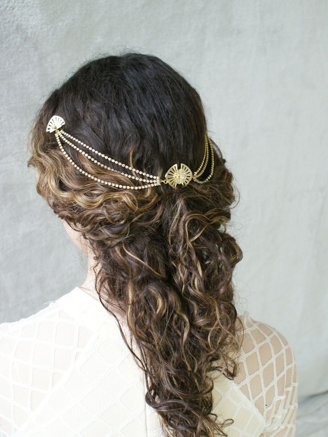 Gold Art Deco Headpiece - Bridal Hair Drape - Hair Accessory - Draped ...