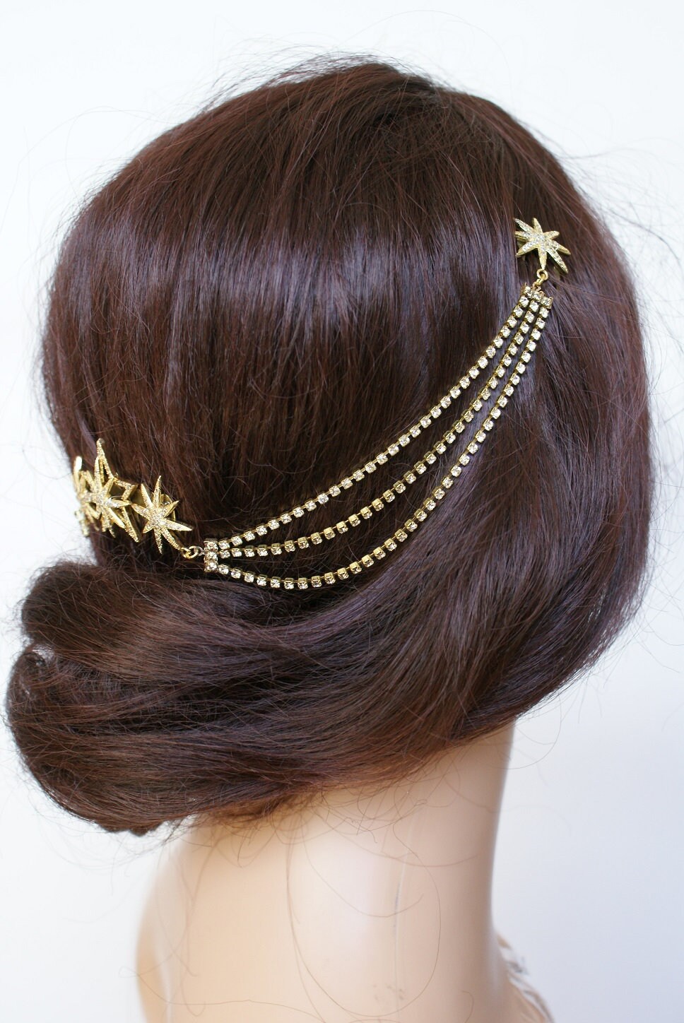 Gold Luxury Star Bridal Headpiece With Crystal Hair Drape | Etsy