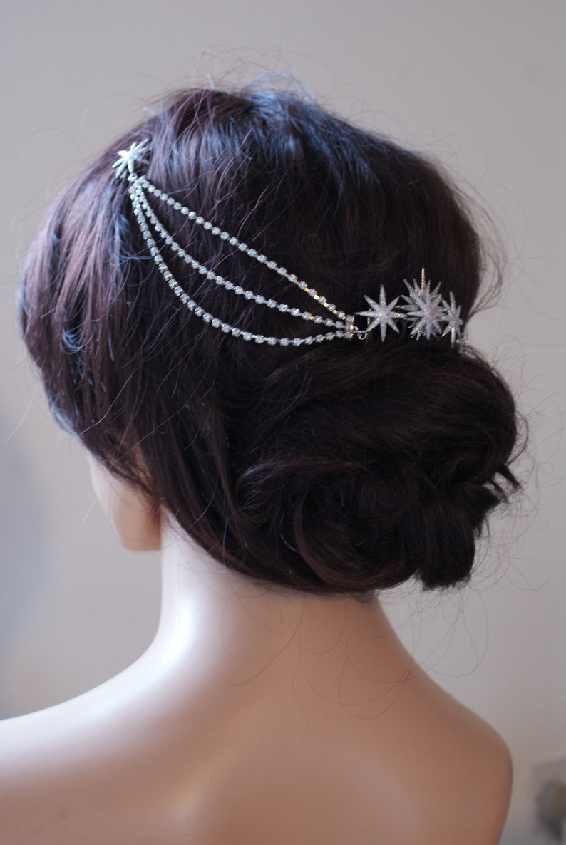 Luxury Star Bridal Headpiece with Crystal Hair Drape Hair | Etsy