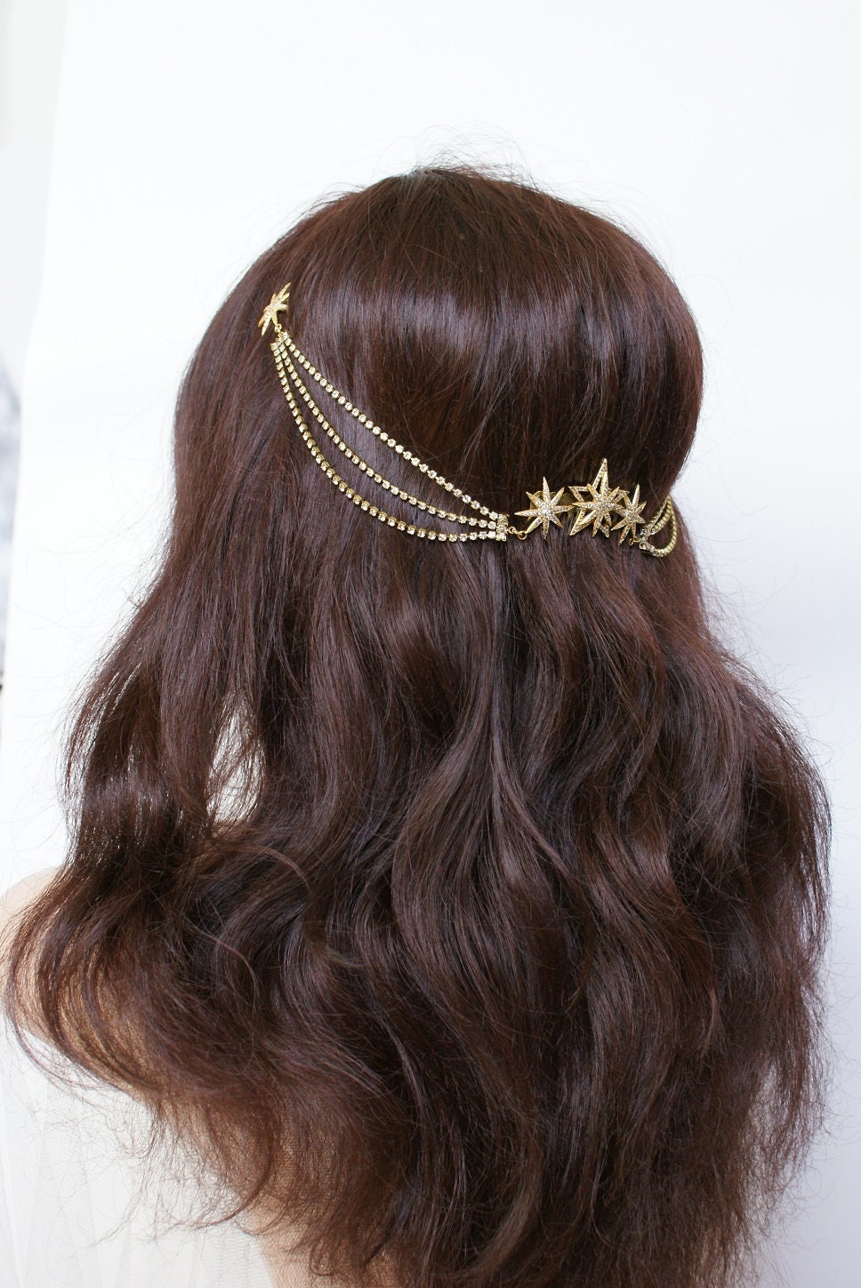 Gold Luxury Star Bridal Headpiece With Crystal Hair Drape - Hair ...