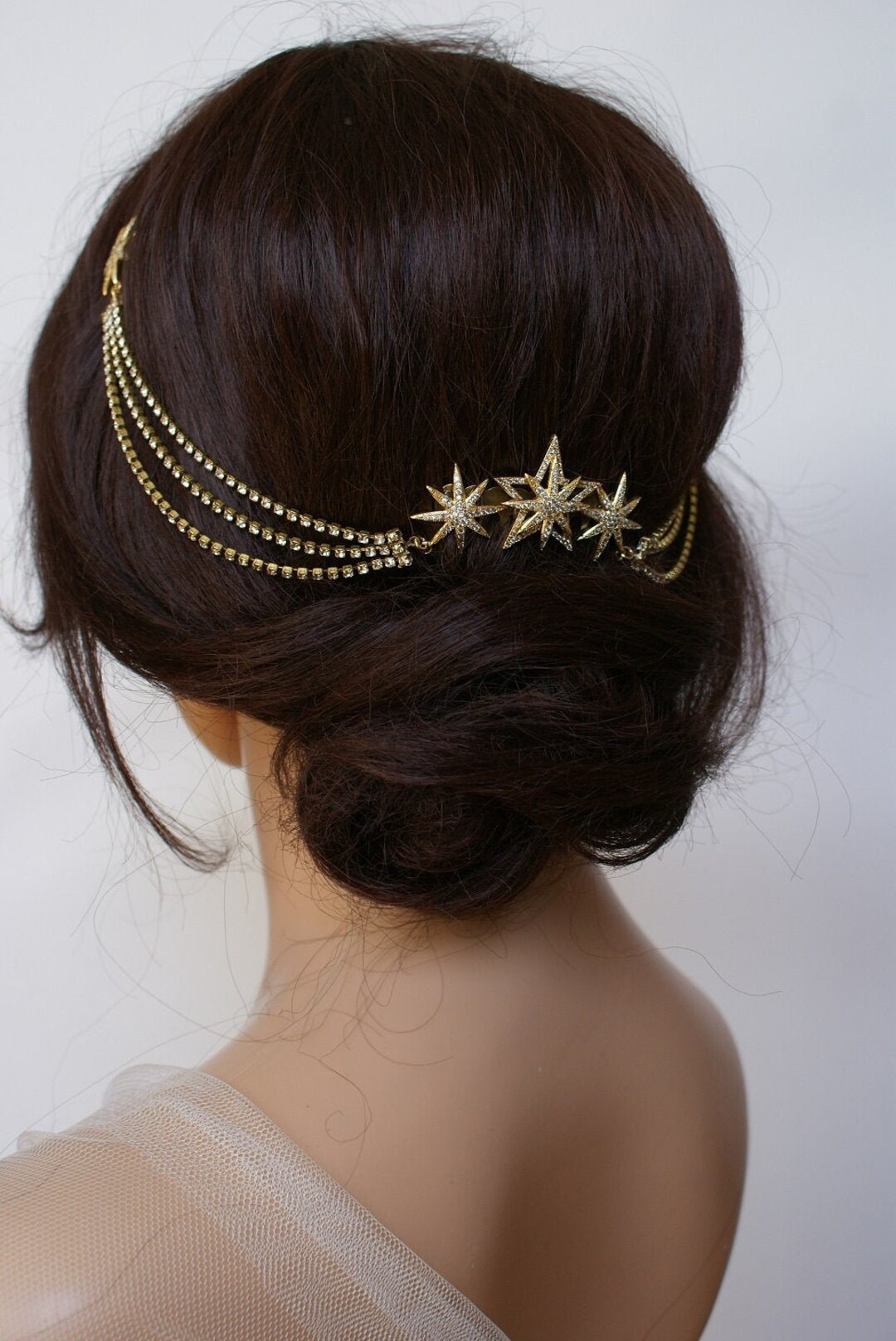 Gold Luxury Star Bridal Headpiece With Crystal Hair Drape - Hair ...