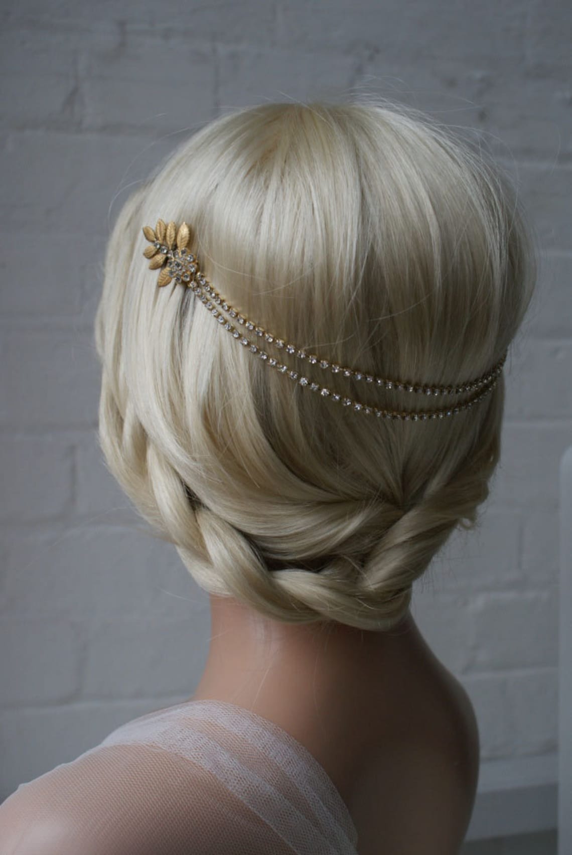 Wedding Headpiece -gold Bridal Hair Accessory -back Head Drape Head ...