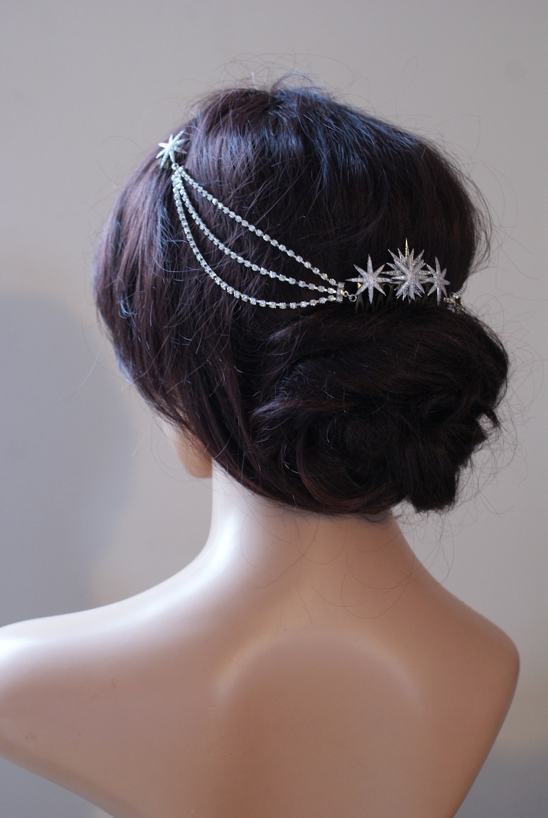 Luxury Star Bridal Headpiece with Crystal Hair Drape Hair | Etsy