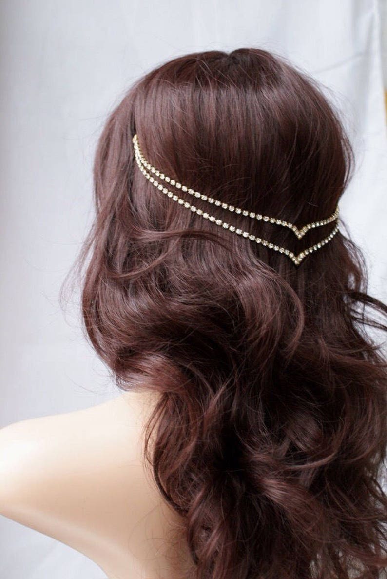 Head Chain Crystal Hair Jewellery Wedding Accessory Gold - Etsy