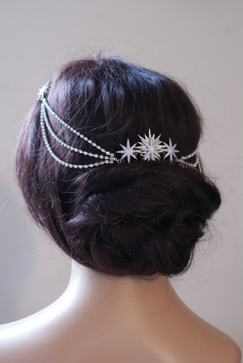 Luxury Star Bridal Headpiece With Crystal Hair Drape Hair - Etsy
