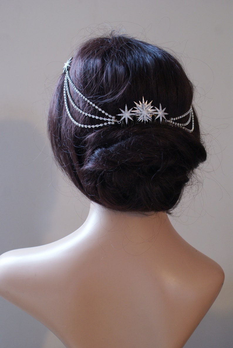 Luxury Star Bridal Headpiece with Crystal Hair Drape Hair | Etsy