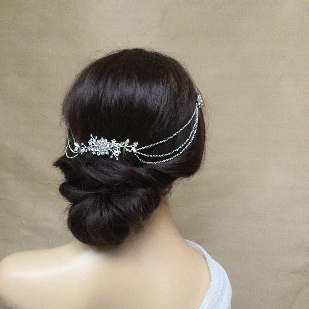 Draped Bridal Headpiece - Silver Wedding Hair Drape - Silver Hair ...