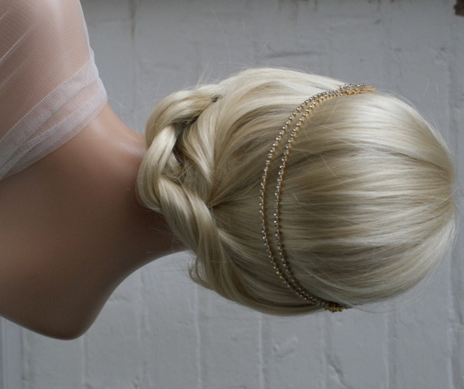 Wedding Headpiece -gold Bridal Hair Accessory -back Head Drape Head ...