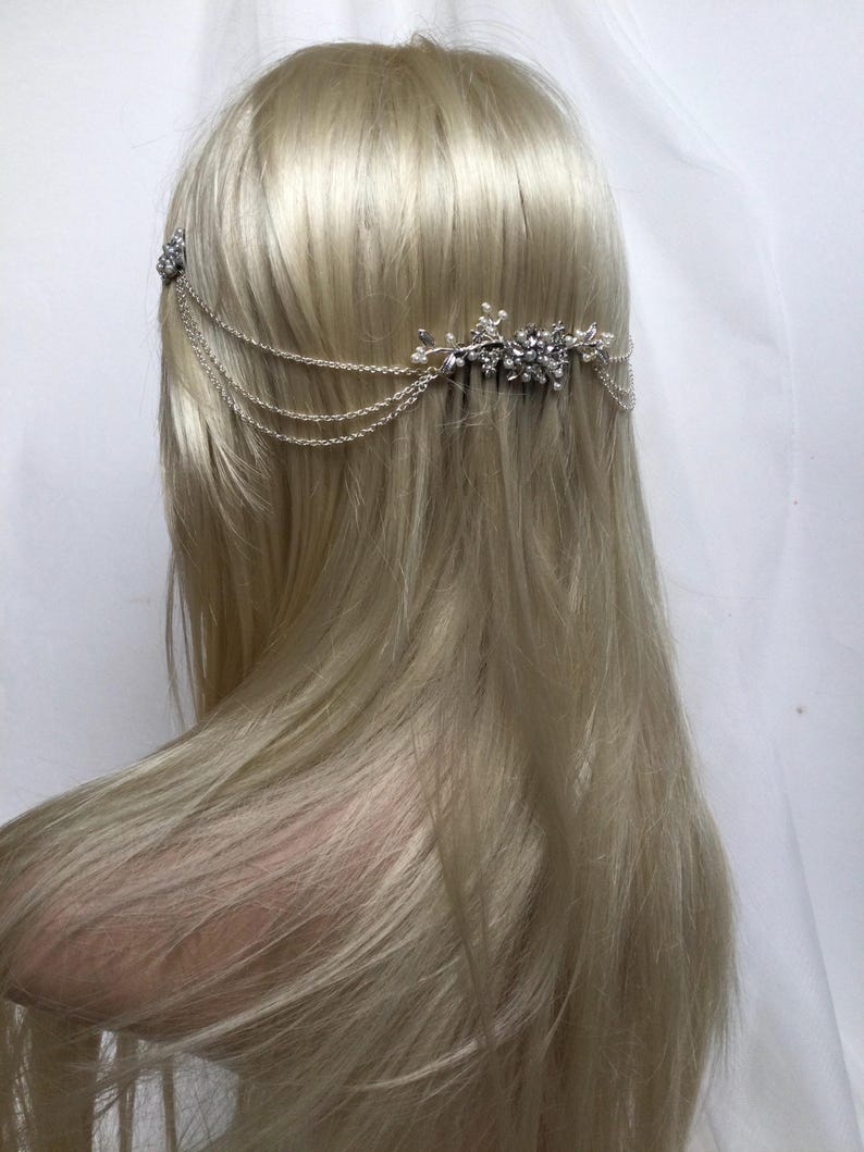 Draped Bridal Headpiece With Pearls and Crystals - Silver Wedding Hair ...