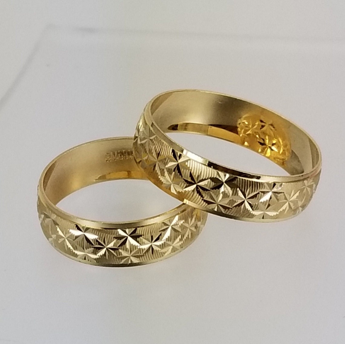 Set De 2 Anillos De Matrimonio En Oro De 14K Con Corte - Etsy