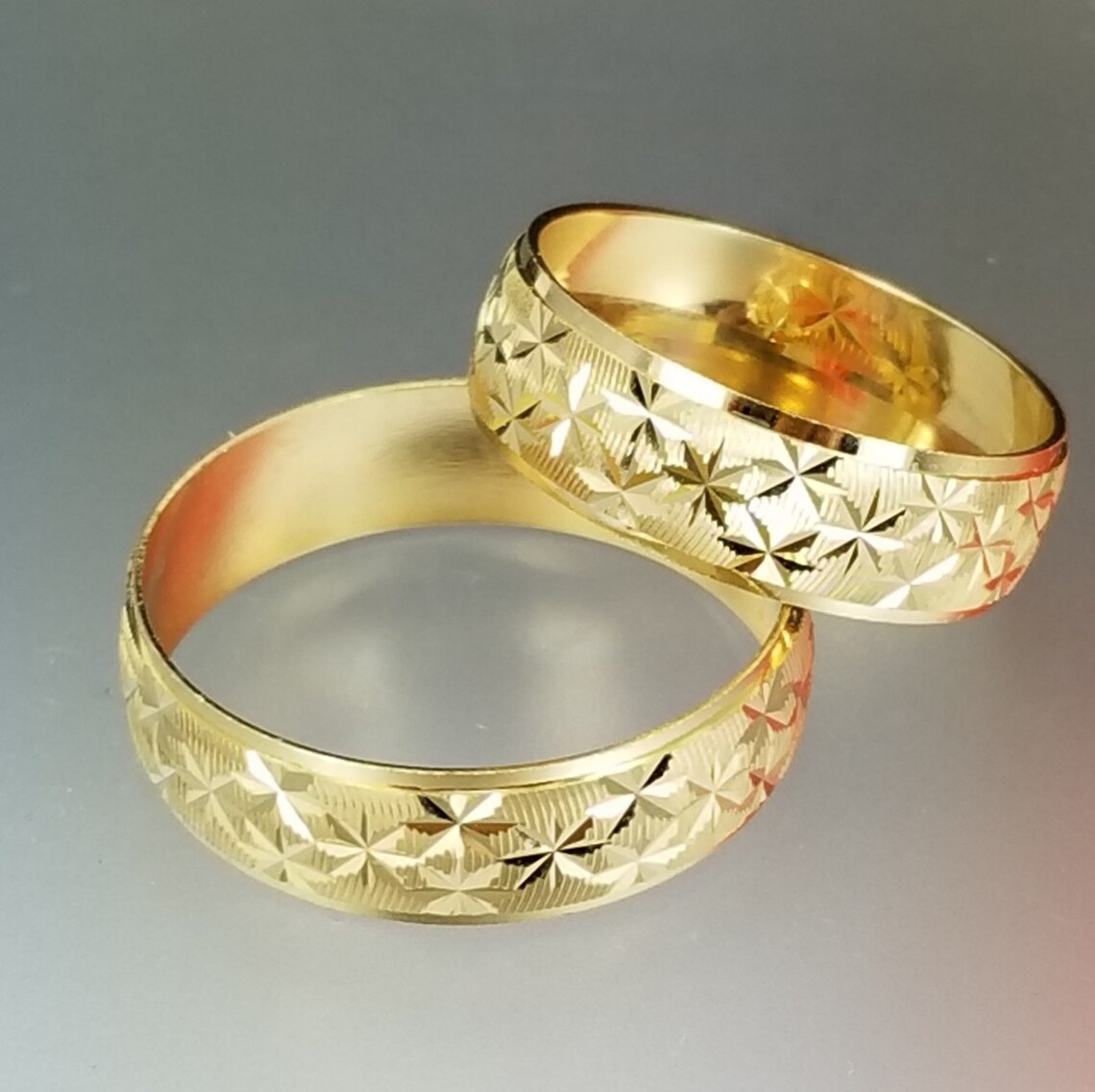 Set De 2 Anillos De Matrimonio En Oro De 14K Con Corte | Etsy