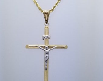 Solid 14k Gold Rope Chain With Cross Pendant Necklace Chain 16,16,20,22 ...