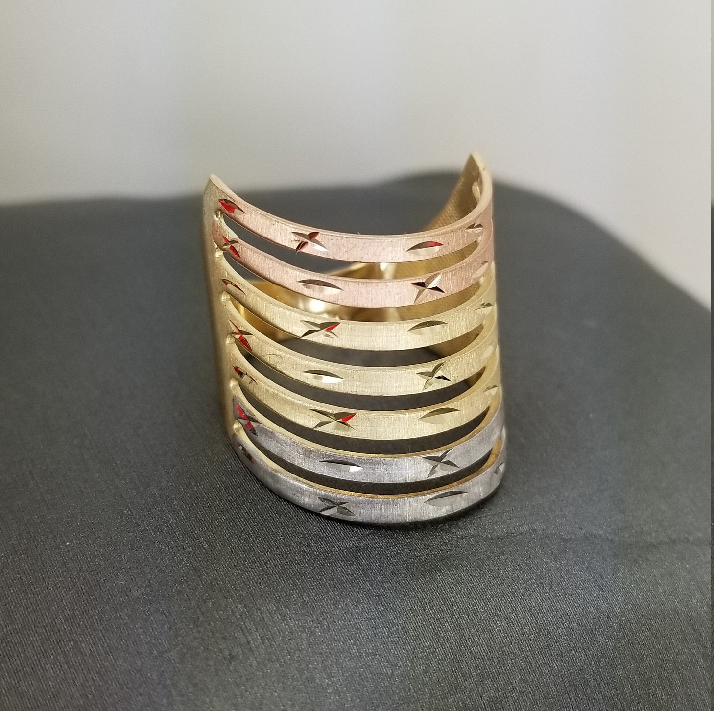 Anillo de 3 Tonos en Oro de 14K en Forma Semanario Para la - Etsy España
