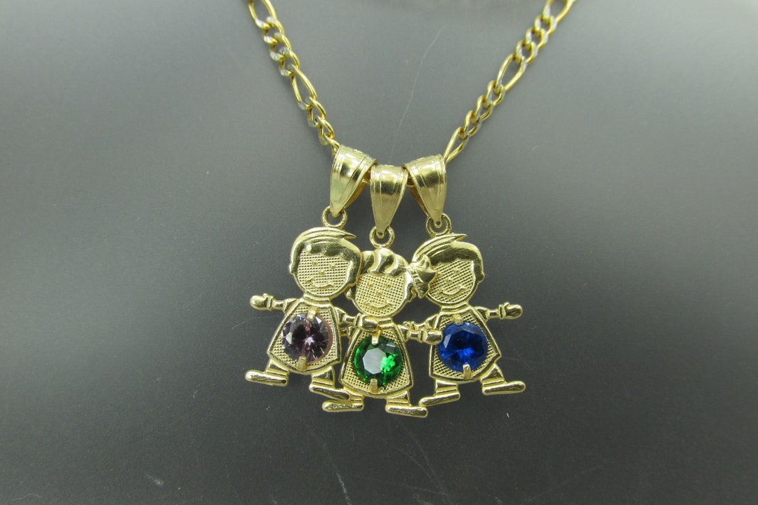 14k Gold Chain With 3 Boy or Girls Pendent - Etsy