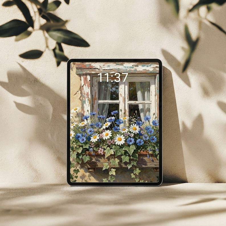 Cottage Window Box in Full Bloom Painterly Oil Fine Art Wallpaper ...