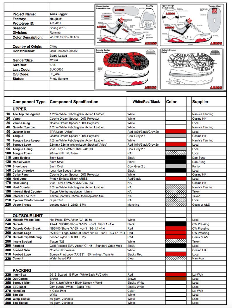 Complete Shoe Specification Drawing - Etsy