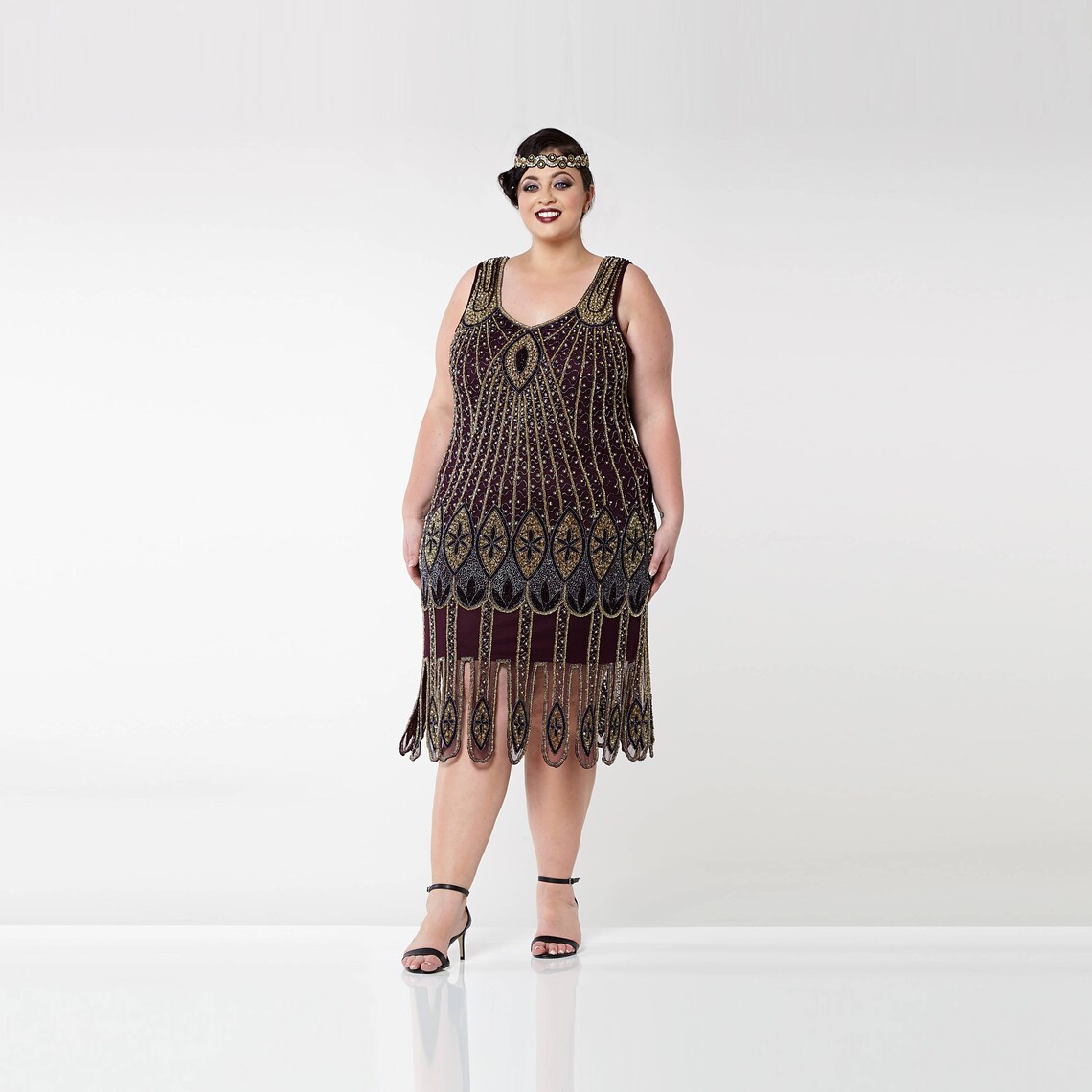 US20 UK24 AUS24 EU52 Molly Purple Plum Plus Size Flapper Dress 20s ...