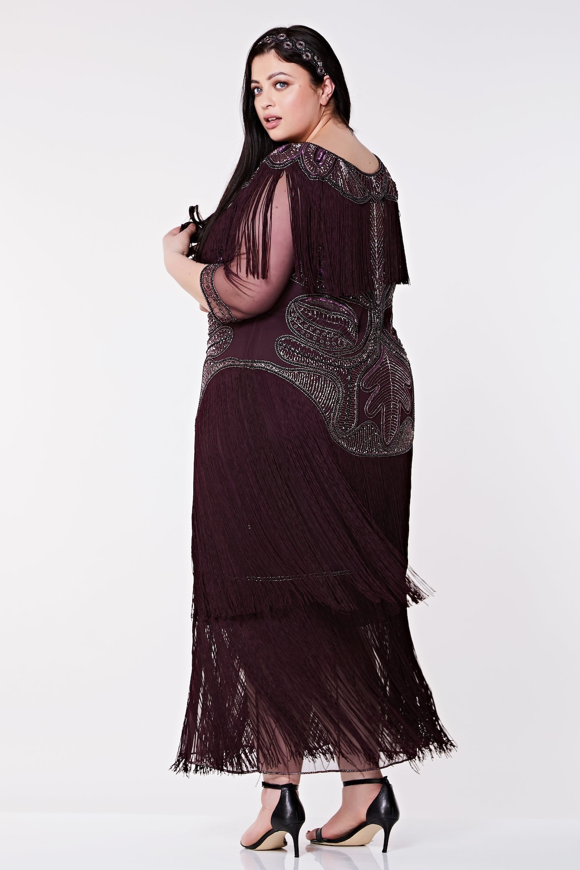 Plus Size Glam Gown Plum Prom Maxi Dress With Sleeves 20s - Etsy