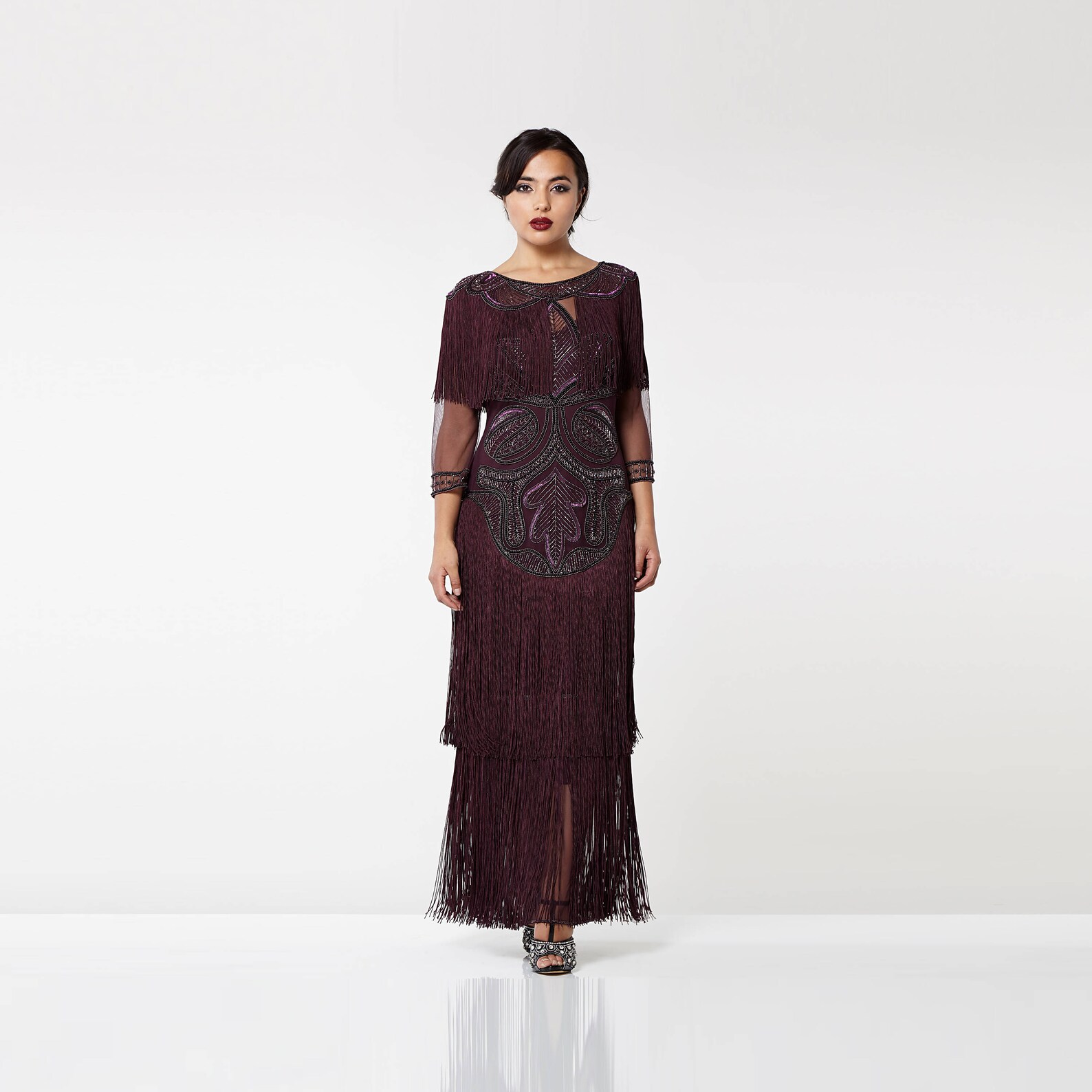 Plus Size Glam Gown Plum Prom Maxi Dress With Sleeves 20s - Etsy