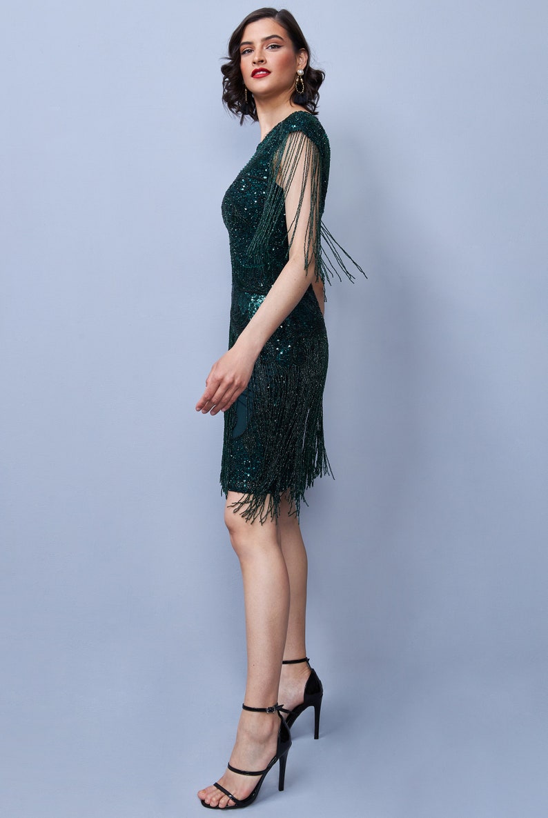 Sybill Fringe Flapper Dress in Green 1920s Vintage Inspired - Etsy
