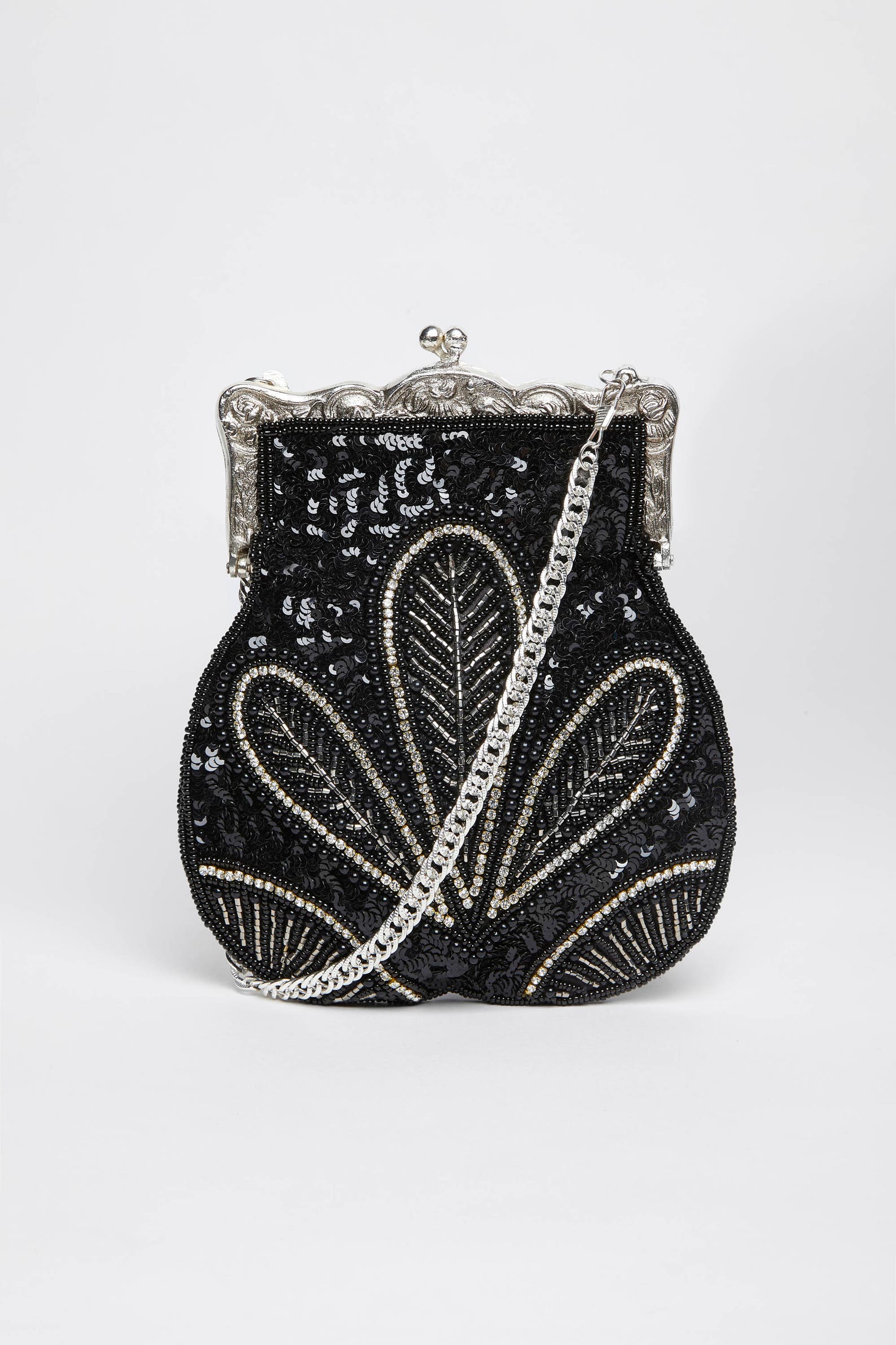 Vintage Inspired Formal Prom Hand Bag Dollie Black Silver Hand ...