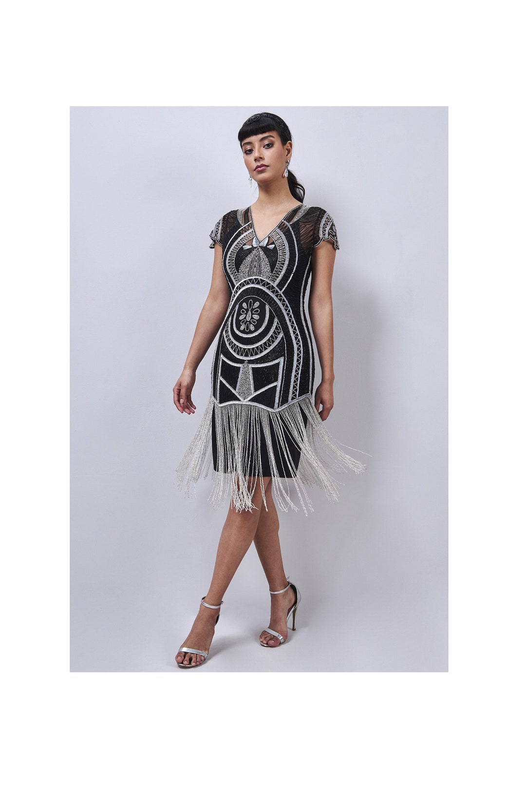 Mary Black Silver Fringe Flapper Dress Slip Included 1920s Great Gatsby ...